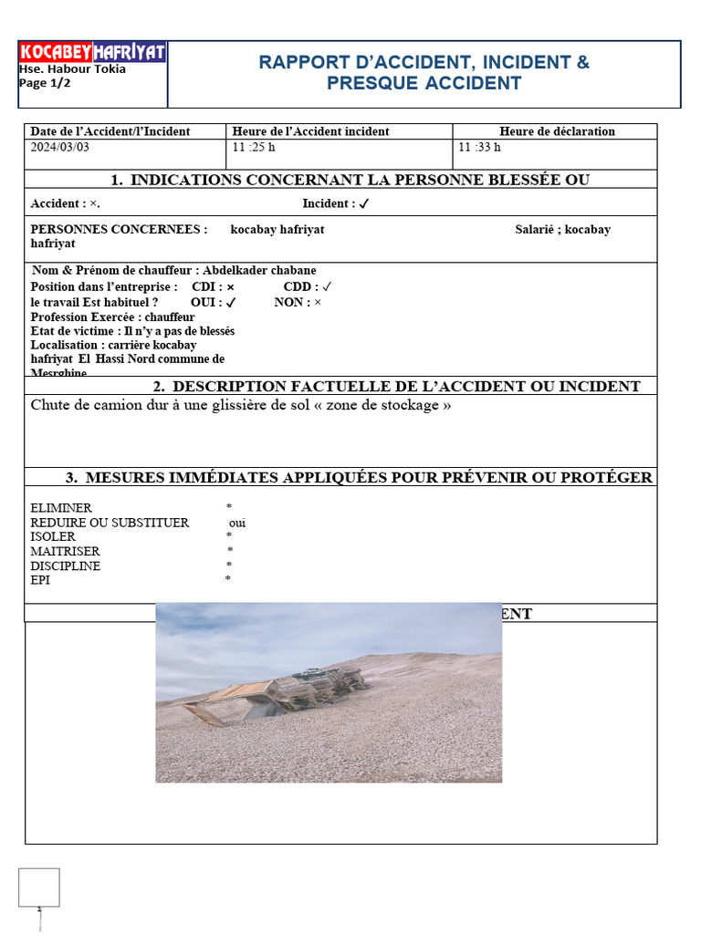 Rapport d'Accident et Incident au Travail | PDF