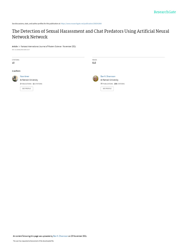 2021 Sexual Harassment with Chat Predators Detection and Classification Using Bidirectionally ...