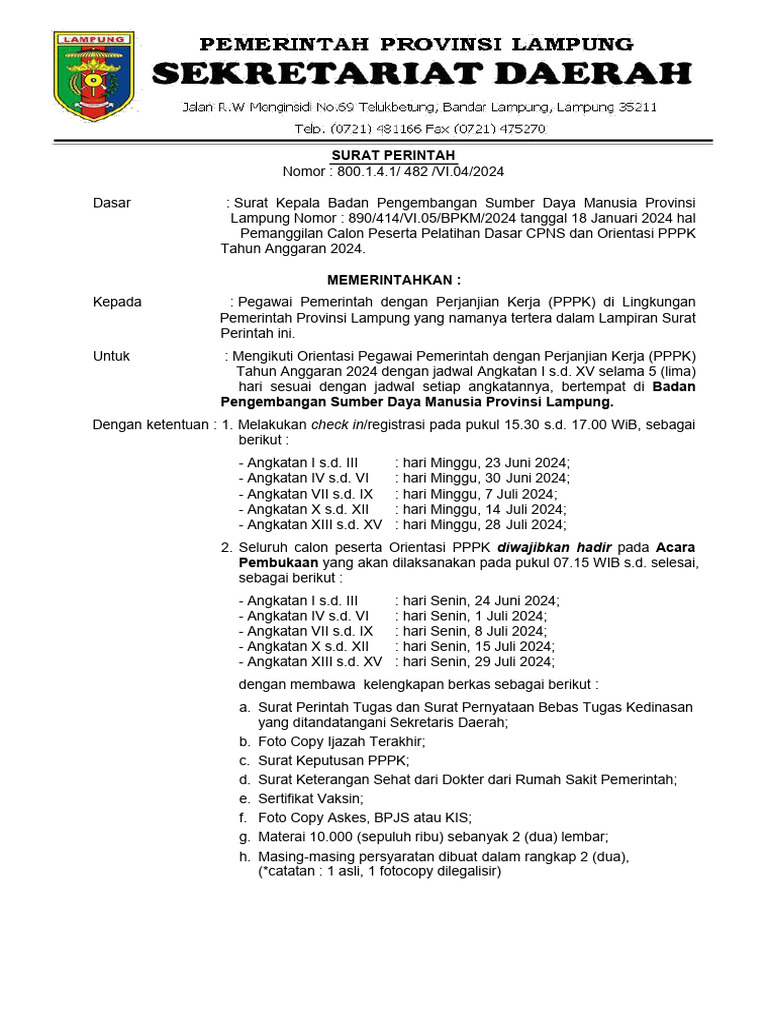 Signed - Surat Perintah Mengikuti Orientasi PPPK Ta 2024 - 0 | PDF