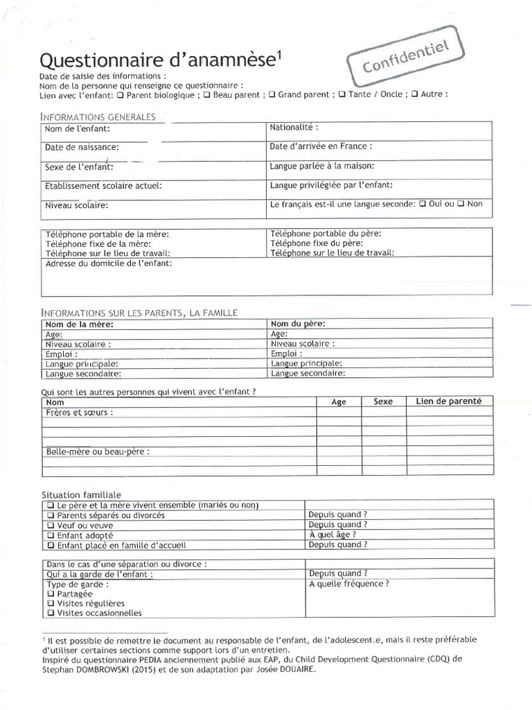 Questionnaire Anamnese Bilan | PDF