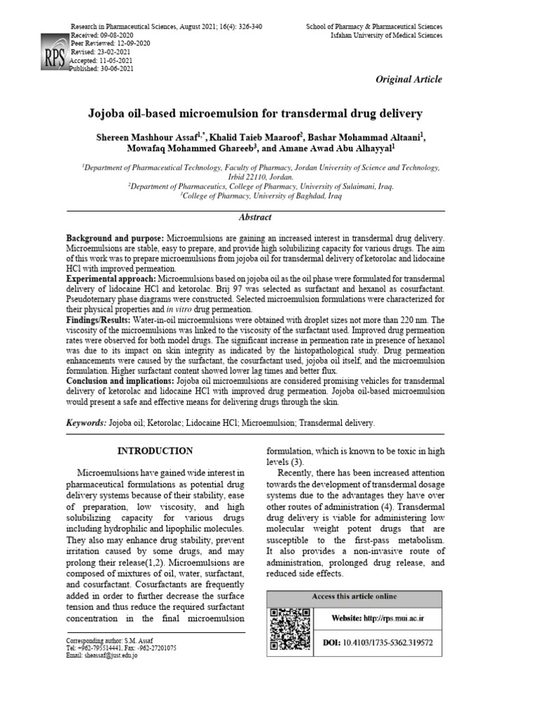 Jojoba Oil-Based Microemulsion For Transdermal Drug Delivery | PDF ...