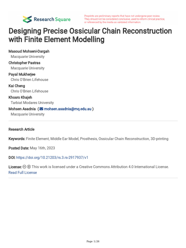 Designing Precise Ossicular Chain Reconstruction With Finite Element ...