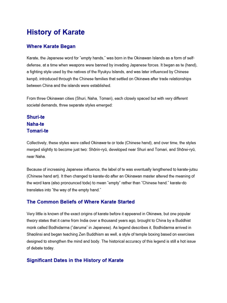History of Karate | PDF | Karate | Japanese Martial Arts