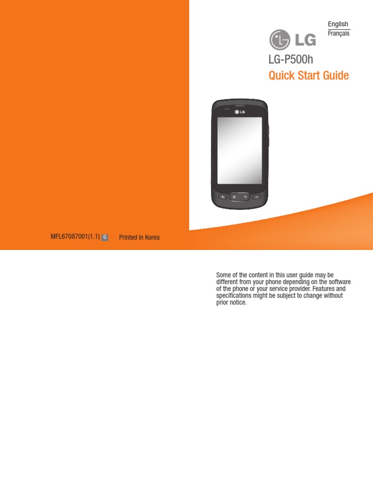LG-P500h: Quick Start Guide | PDF | Radio Frequency | Food And Drug ...