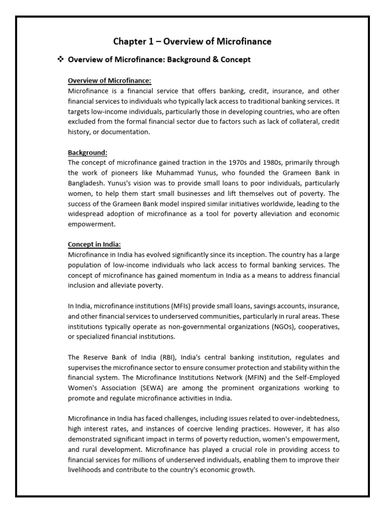 Chapter 1 Notes | PDF | Microfinance | Microcredit