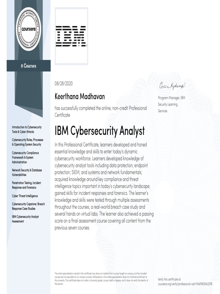 IBM Cybersecurity Analyst Certificate Completion | PDF | Security | Computer Security