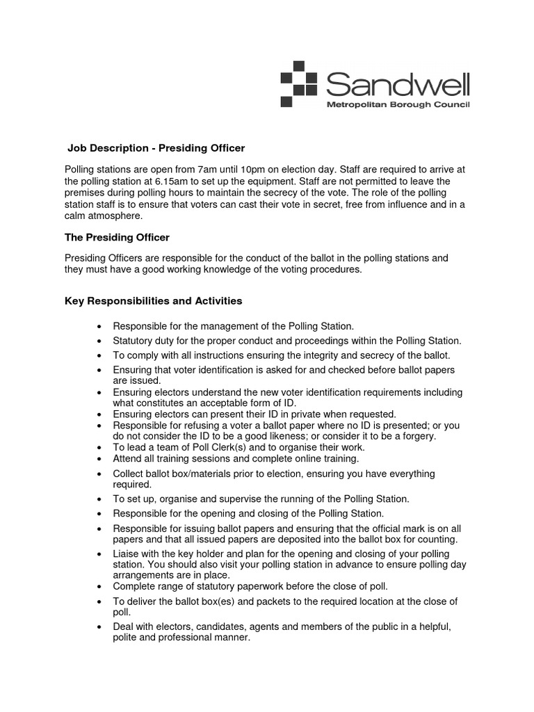 Presiding Officer Role Overview | PDF | Voting | Elections