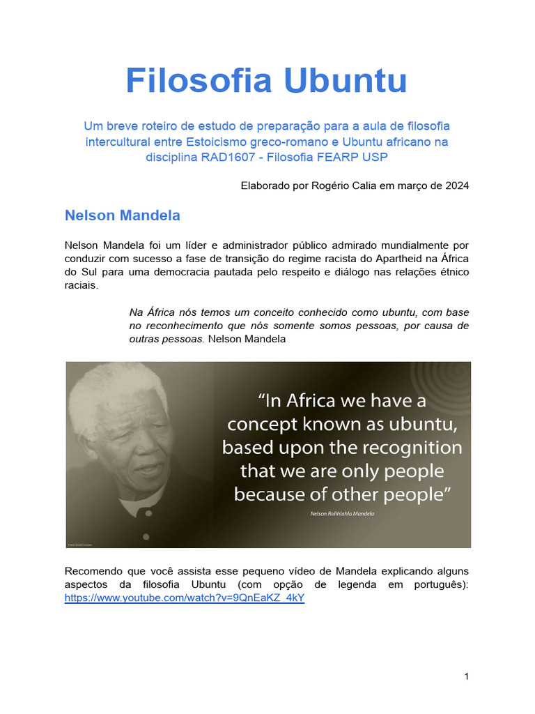 Filosofia Ubuntu e Nelson Mandela | PDF | Nelson Mandela | África
