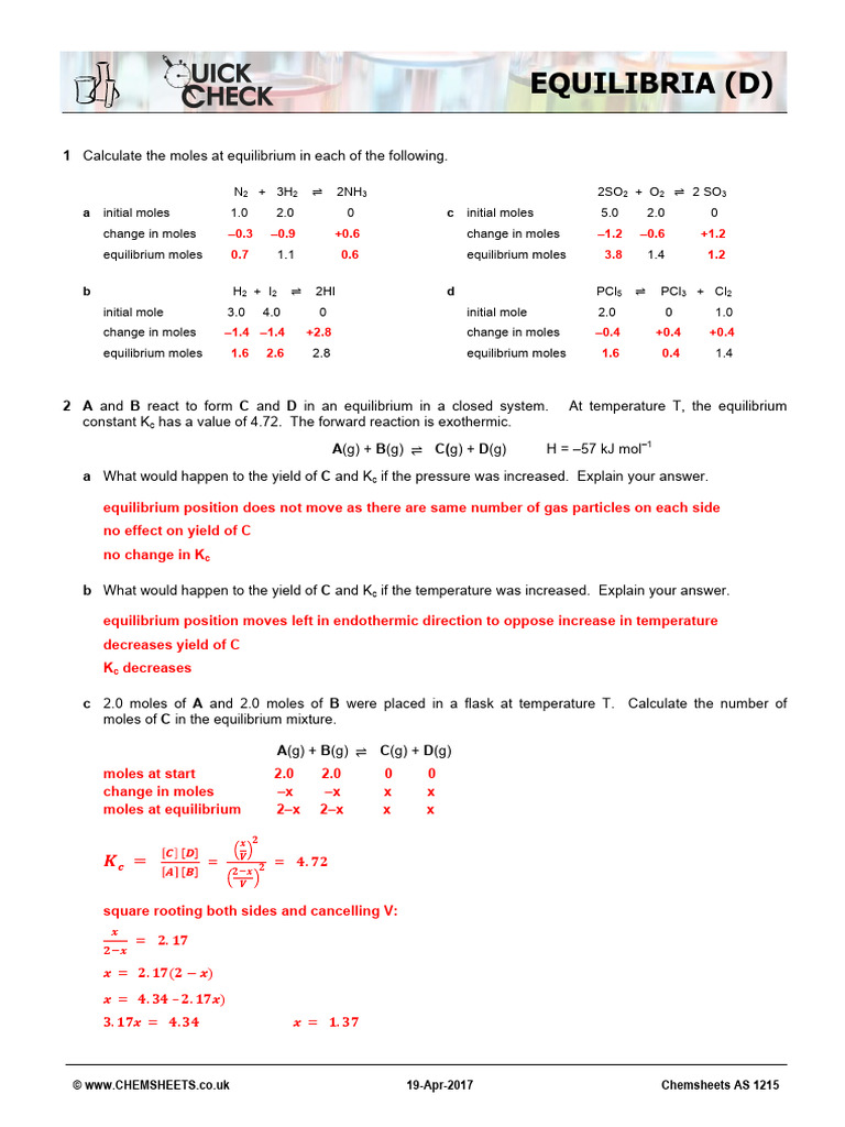 Equilibrium Moles Calculation Guide | PDF | Chemical Equilibrium ...