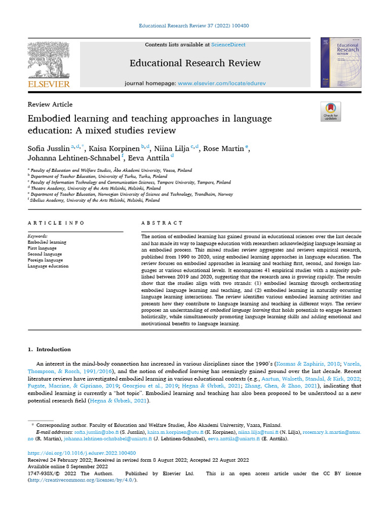 Embodied Learning And Teaching Approaches In Language Pdf Embodied Cognition Qualitative