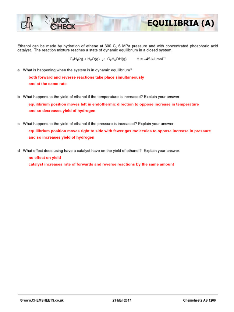 Chemsheets AS 1209 QC Equilibria A ANS | PDF