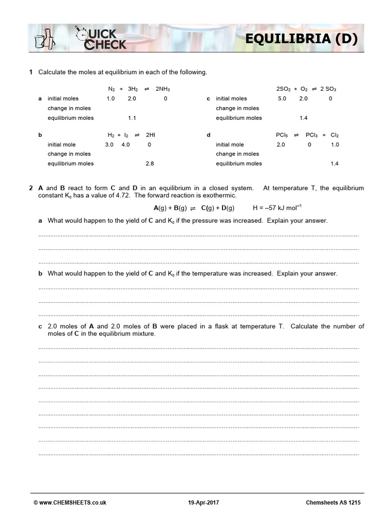 Chemsheets As 1215 QC Equilibria D | PDF | Chemical Equilibrium | Physical Chemistry