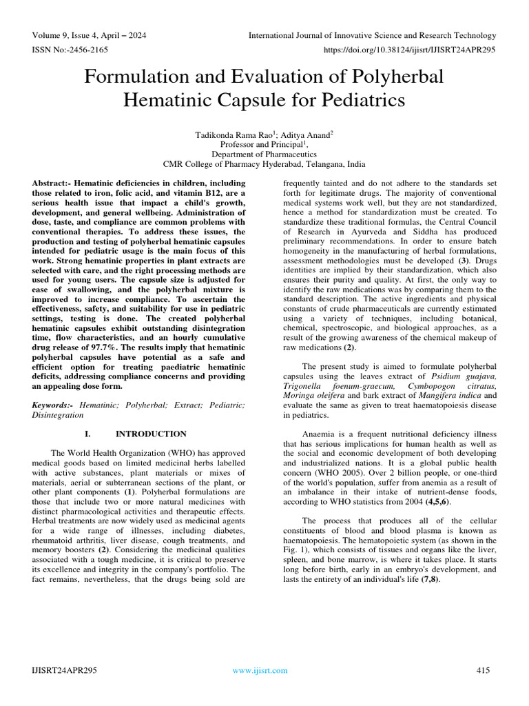 Polyherbal Hematinic Capsules for Kids | PDF | Haematopoiesis