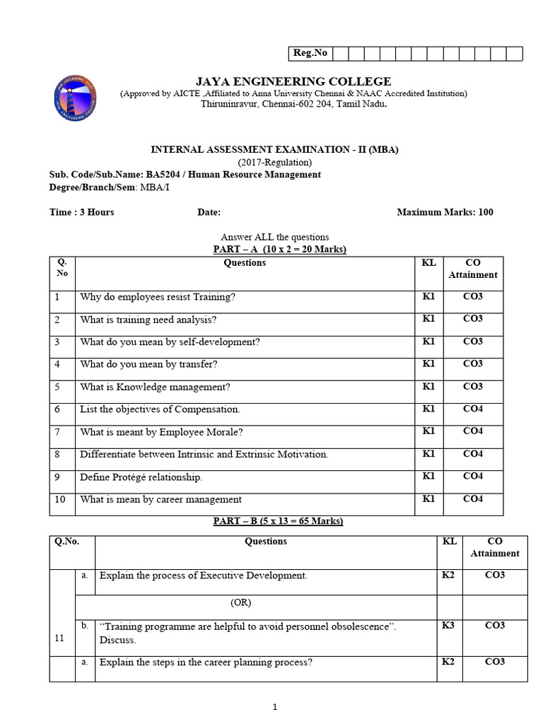 HRM Iat 2 QP | Download Free PDF | Motivation | Motivational