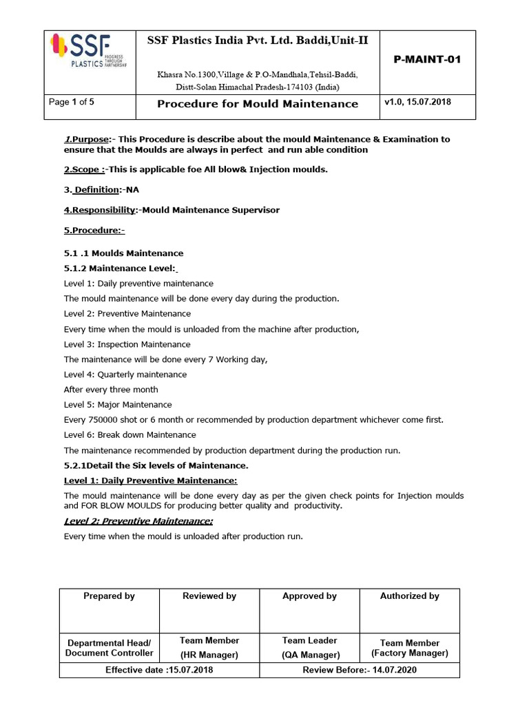 Mould Maintenance Procedure Guide | PDF | Wear | Mold
