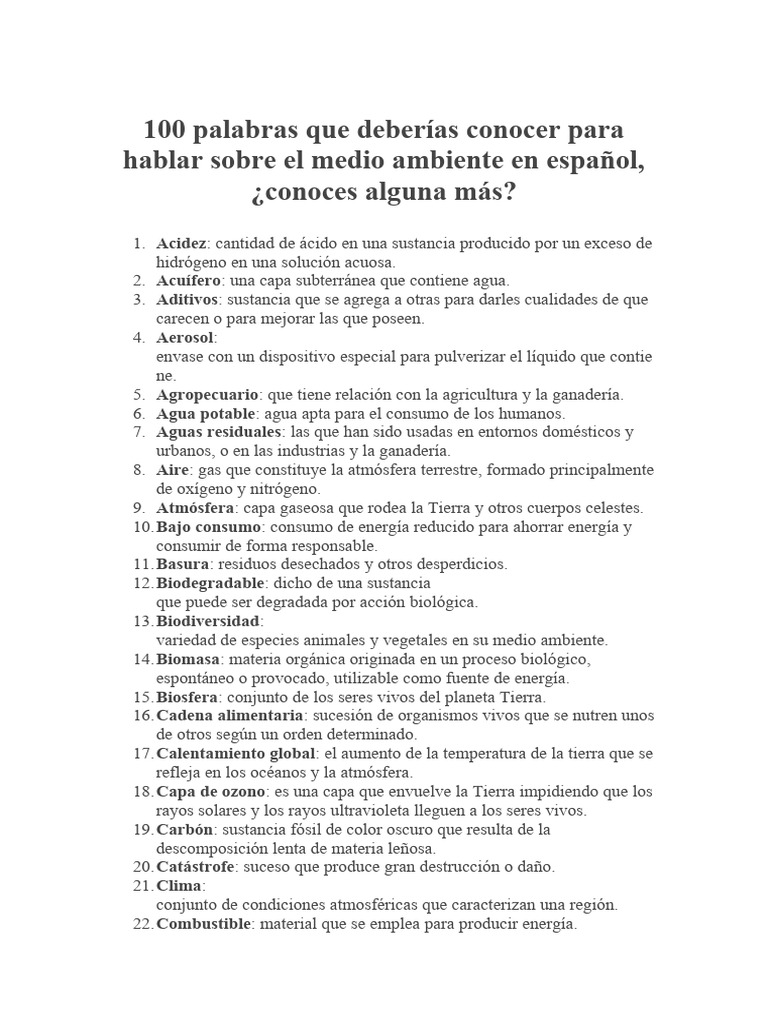 100 Palabras Clave del Medio Ambiente | PDF | Agua | Contaminación