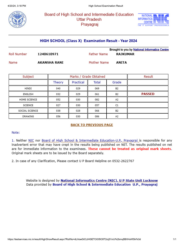 High School Examination Result | PDF