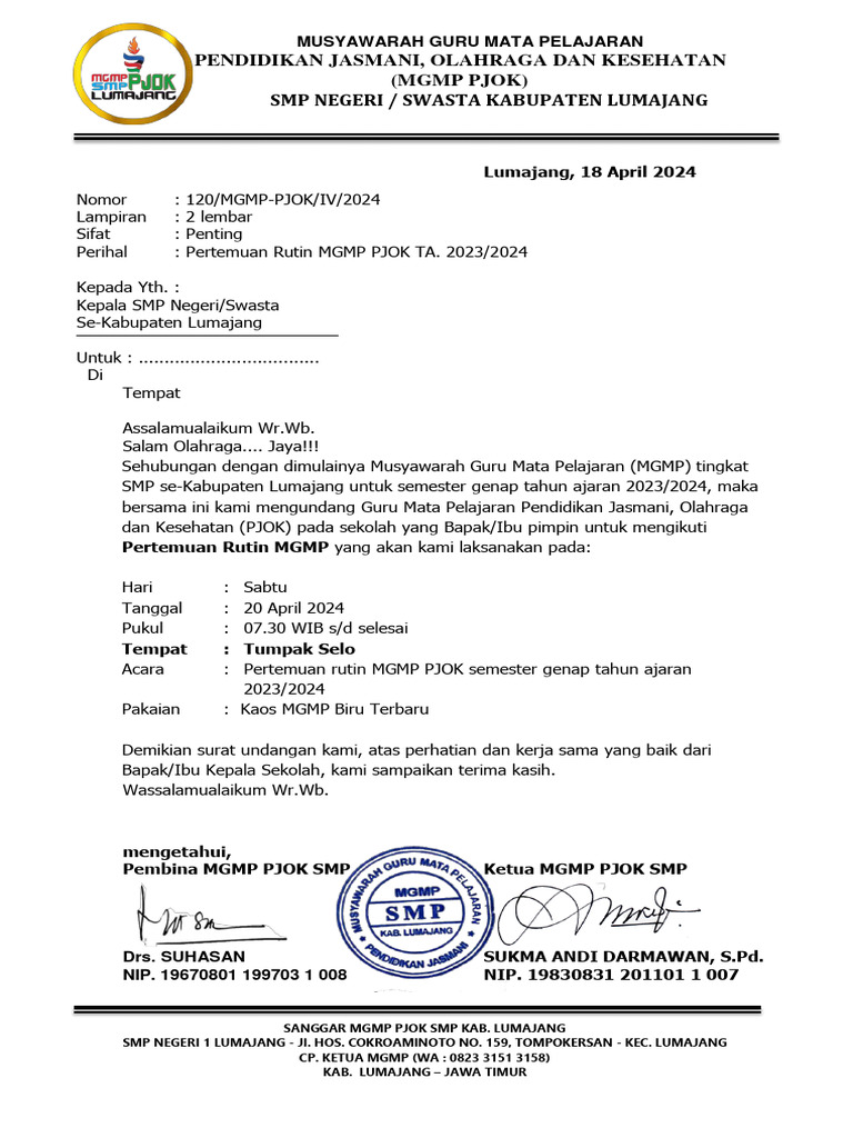 Pertemuan Rutin MGMP PJOK Lumajang | PDF