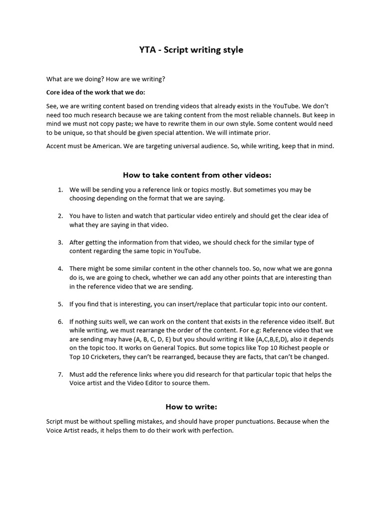 Script Writing Style - YTA | PDF | You Tube