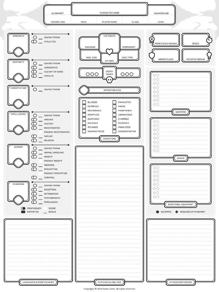 4289042-Modern Wizards Character Sheet BW Printer Friendly | PDF | Role Playing Games | Role ...