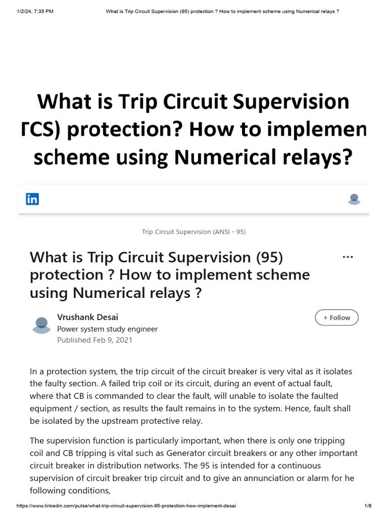 What Is Trip Circuit Supervision (95) Protection - How To Implement Scheme Using Numerical ...