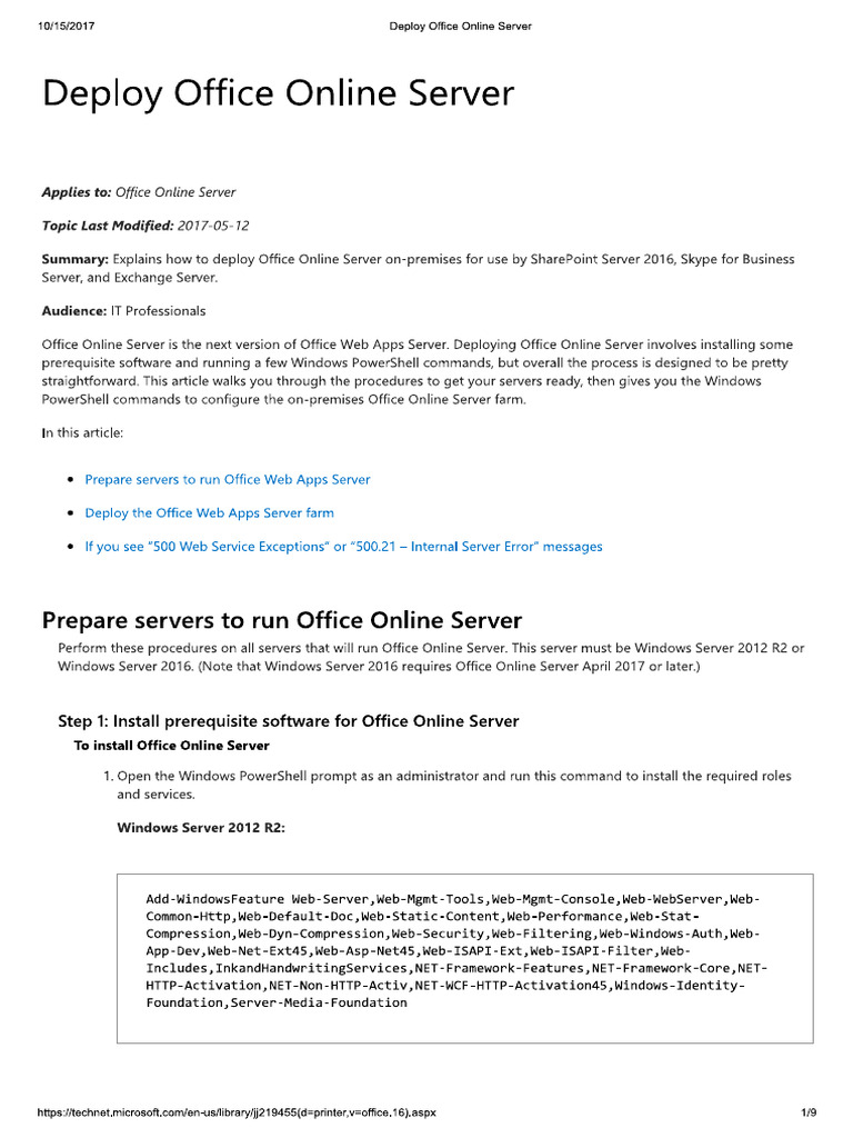 Deploy Office Online Server | PDF