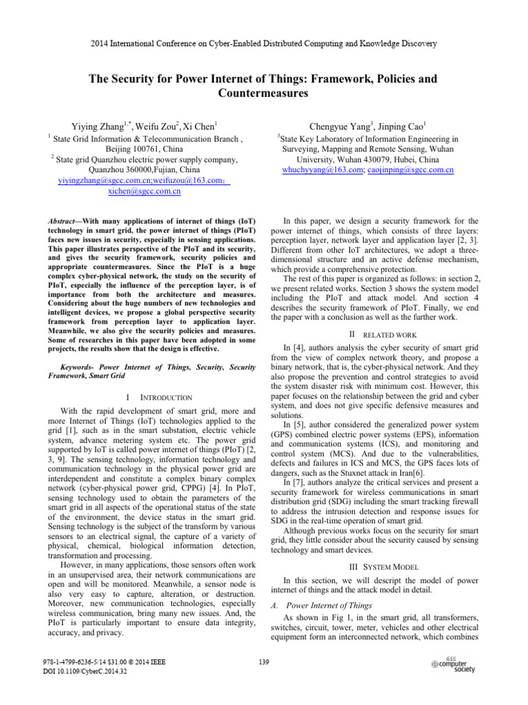2014 The Security For Power Internet Of Things Framework Policies And Countermeasures Pdf