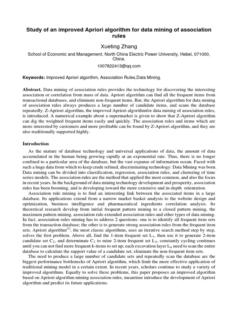 Study of An Improved Apriori Algorithm For Data Mining of Association Rules | PDF | Computing ...