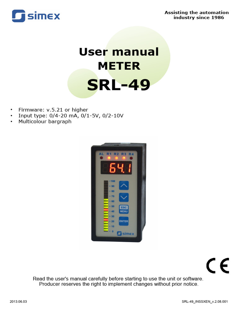 User Manual Meter: - Firmware: v.5.21 or Higher - Input Type: 0/4-20 Ma ...