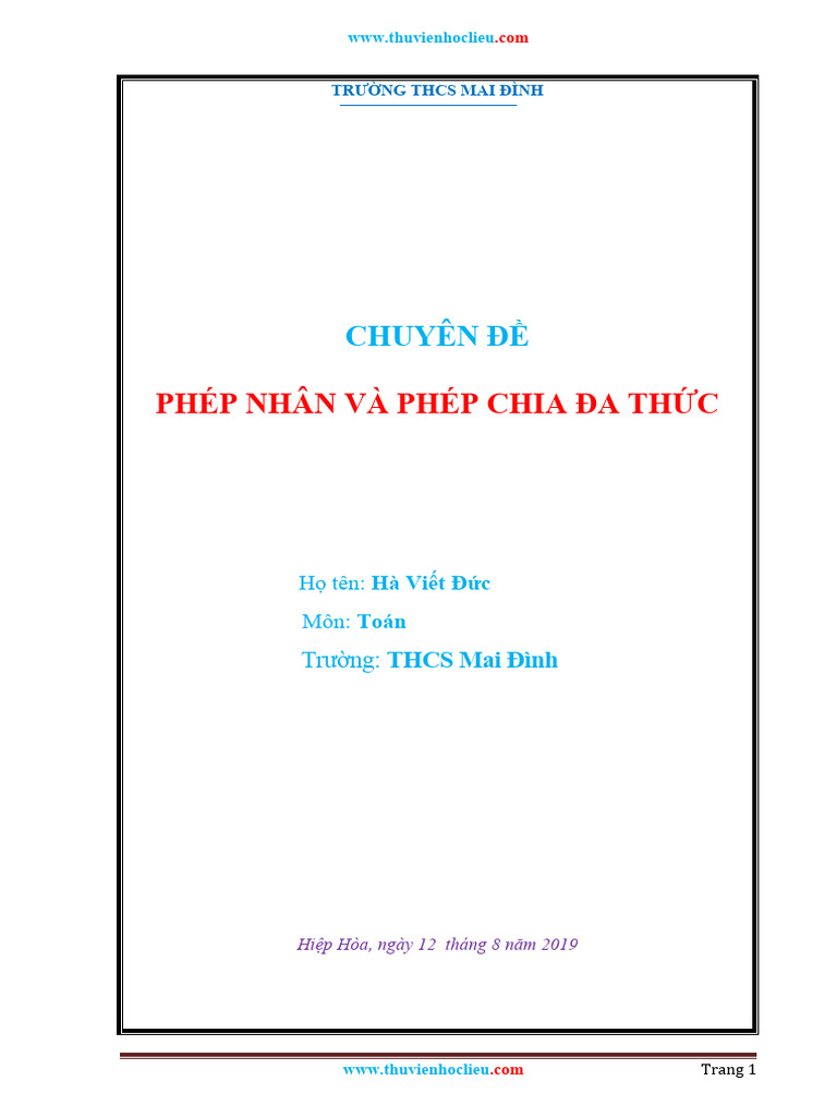Chuyen de Phep Nhan Va Phep Chia Da Thuc | PDF