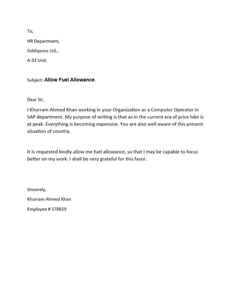 Fuel Allowance Application Khurram | PDF