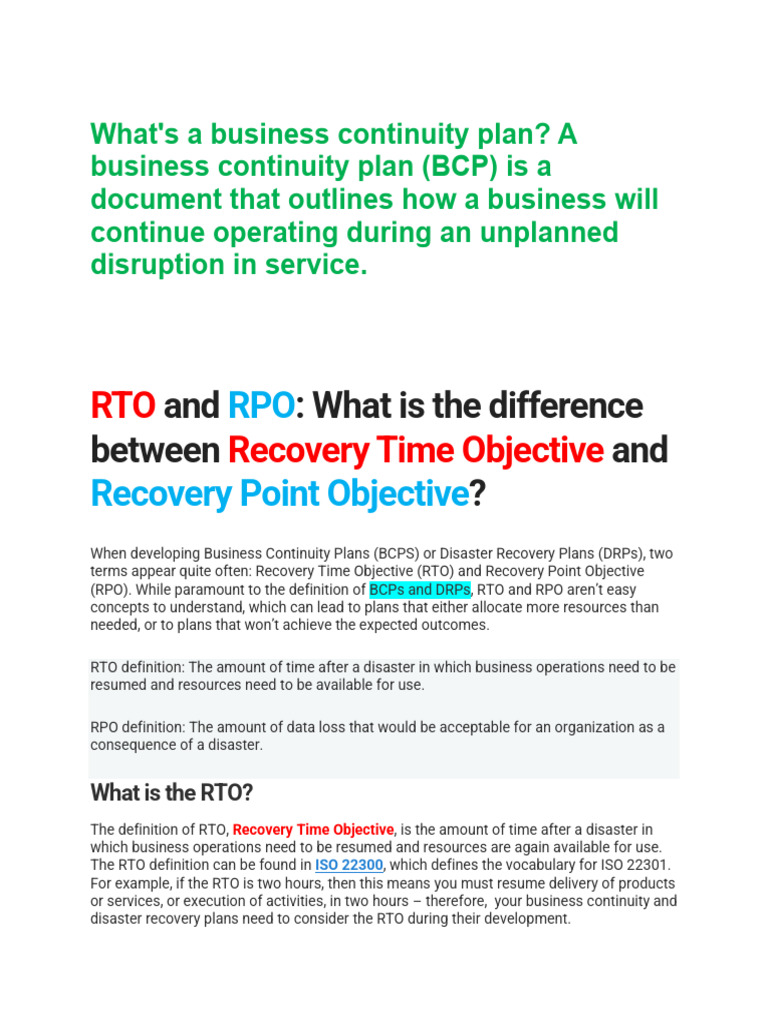 RTO Vs RPO | PDF | Disaster Recovery | Information Technology Management