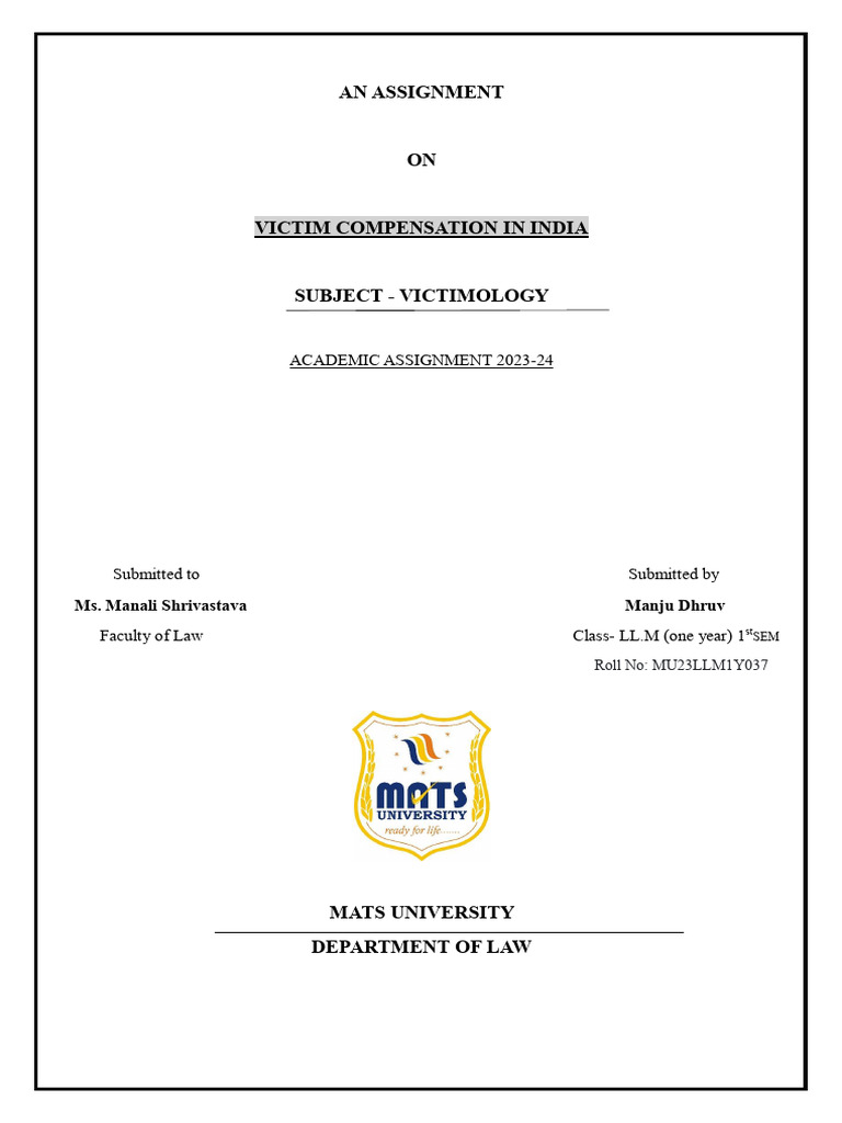 LL.M Victim Compensation Study | PDF | Damages | Crimes