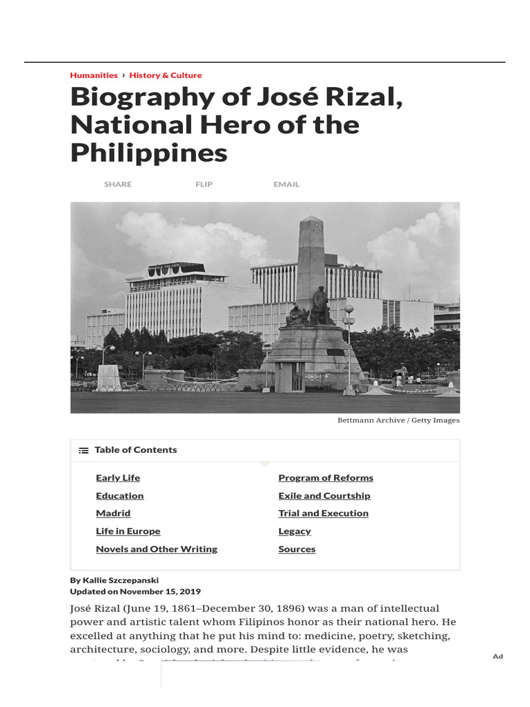 Jose Rizal, National Hero of The Philippines | PDF | History | Classics
