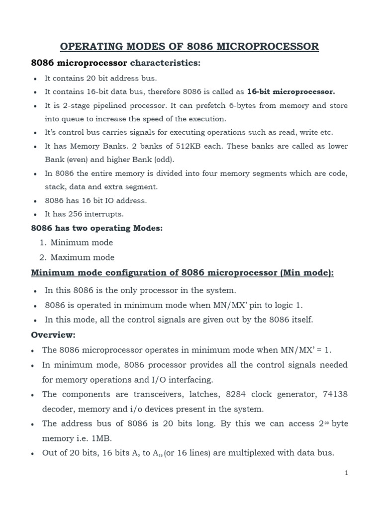 Operating Modes of 8086 Microprocessor | Download Free PDF | Central Processing Unit ...