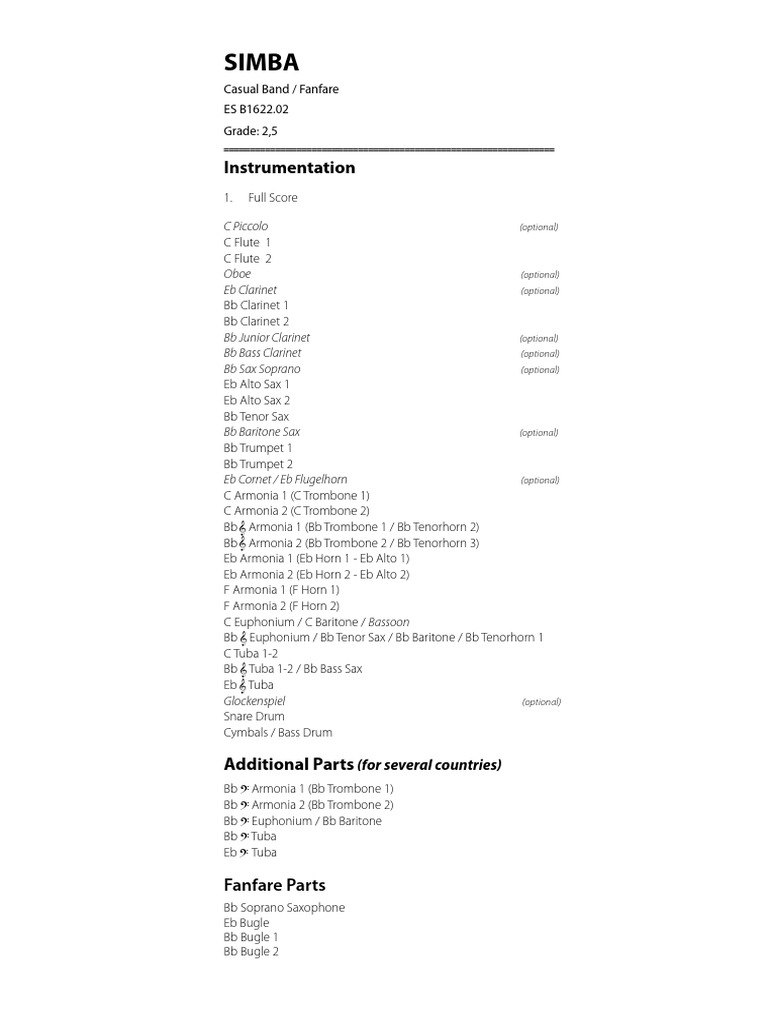 Simba Score | PDF | Instruments de musique | Bois (musique)