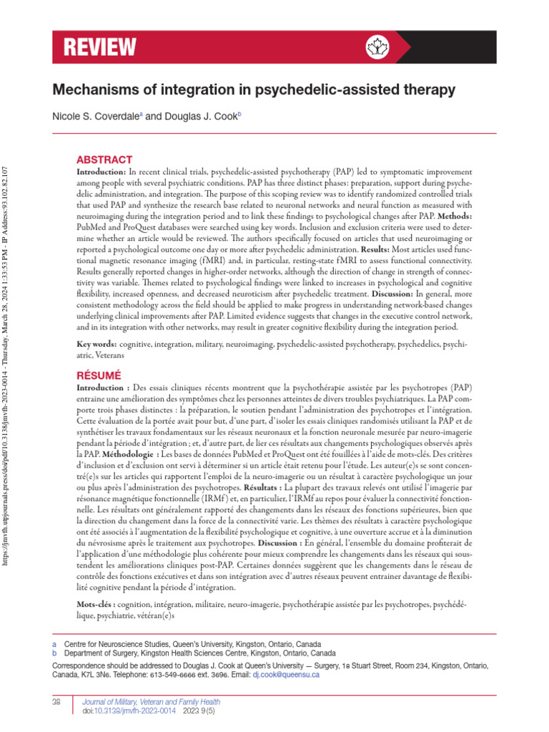 Coverdale Cook 2023 Mechanisms of Integration in Psychedelic Assisted Therapy | PDF ...