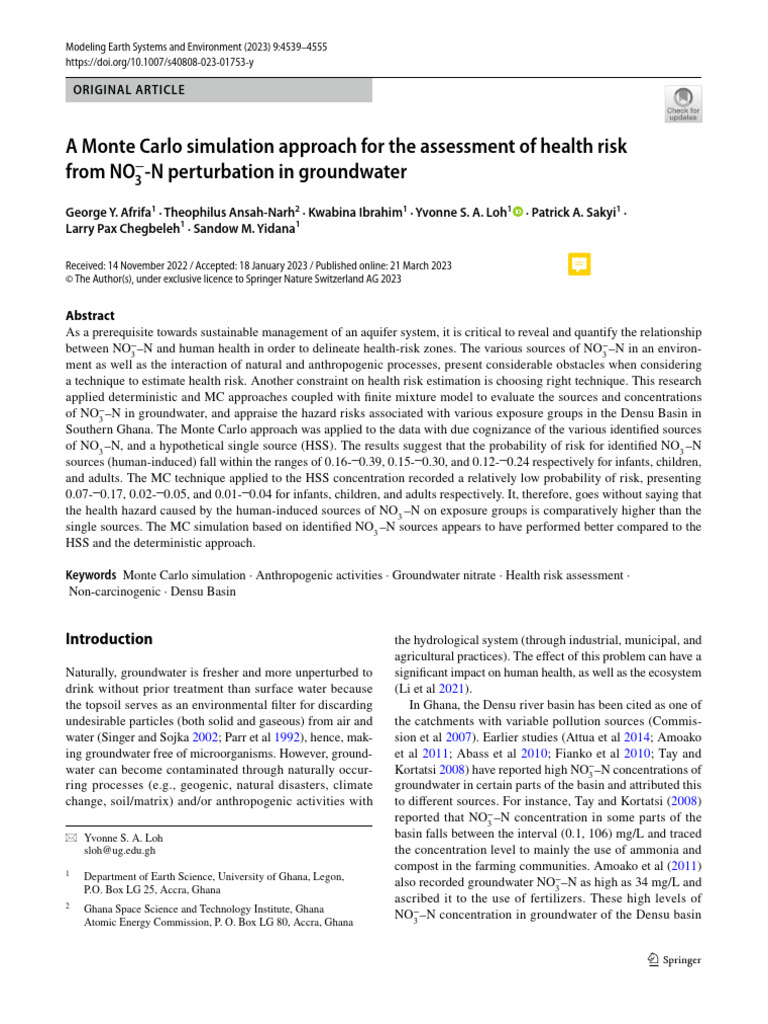 A Monte Carlo Simulation Approach For The Assessment Of Health Risk