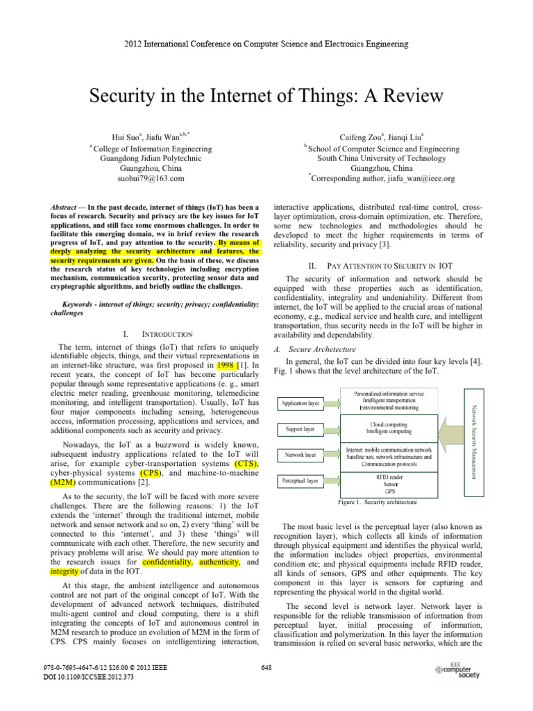 2012 - Security in The Internet of Things A Review | PDF | Cryptography | Internet Of Things