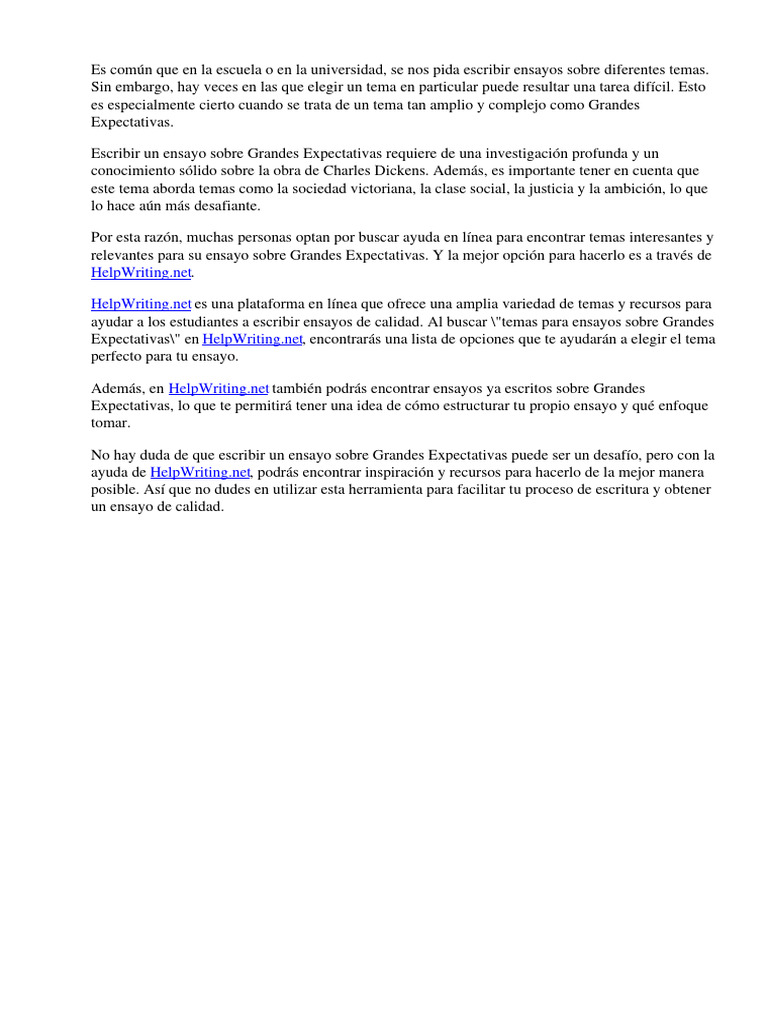 Temas Para Un Ensayo Sobre Grandes Expectativas | PDF | Ensayos