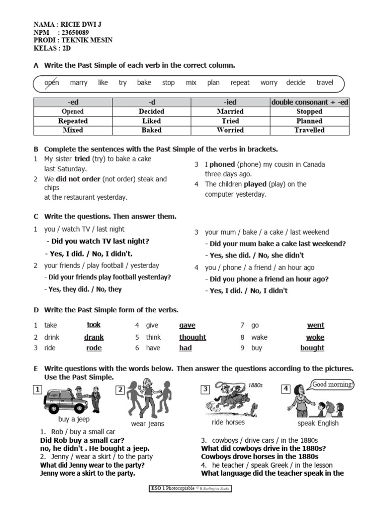 Exercise Simple Past Tense | PDF | Language Mechanics | Syntax