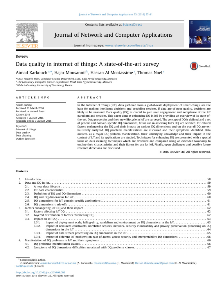 2015 - Data Quality in Internet of Things A State-Of-The-Art Survey ...
