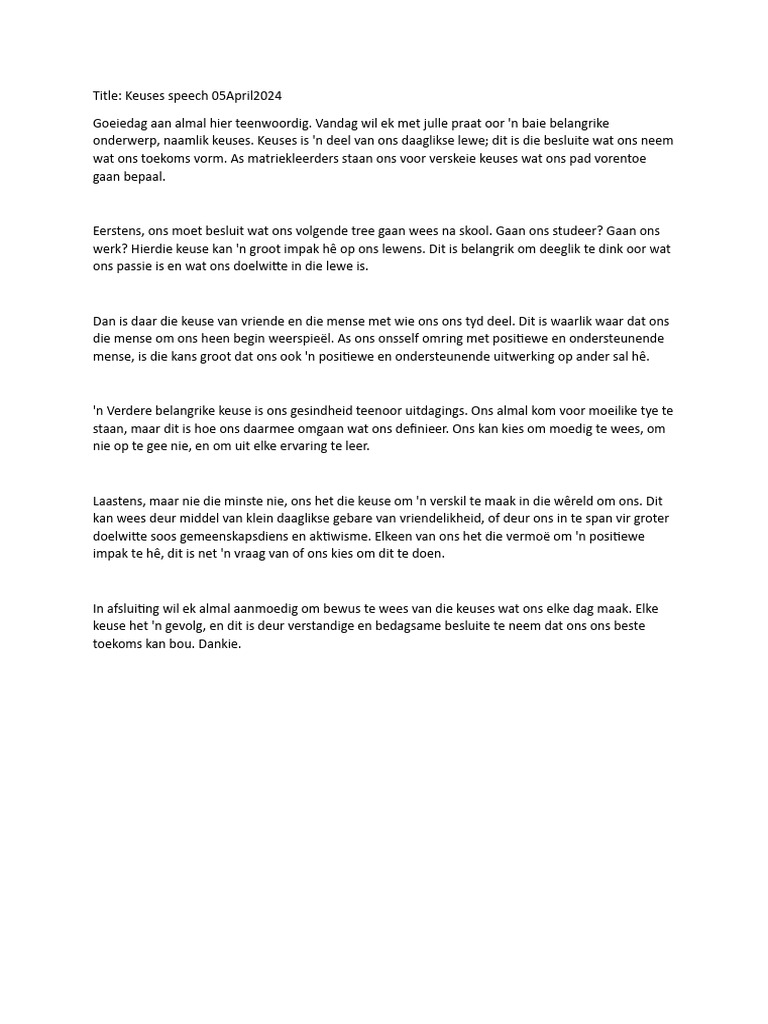 Afrikaans Speech | PDF