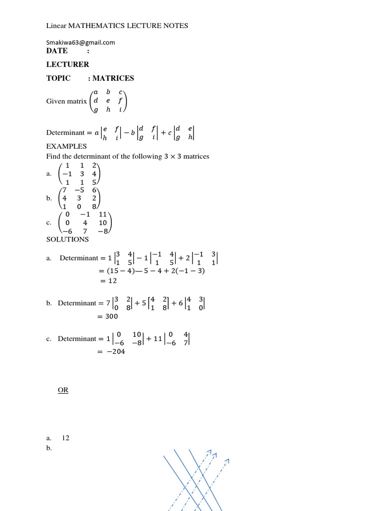 Linear Matrices Notes | PDF | Matrix (Mathematics) | Determinant