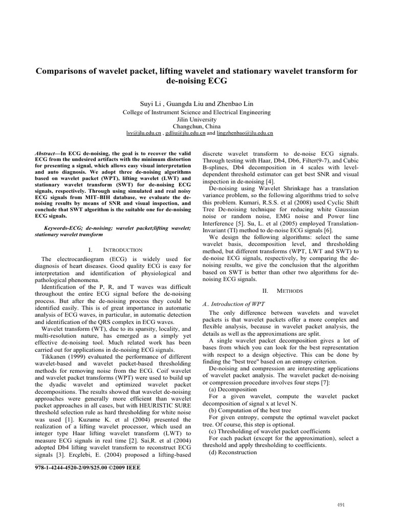 2009 - Comparisons of Wavelet Packet, Lifting Wavelet and Stationary Wavelet Transform For ...