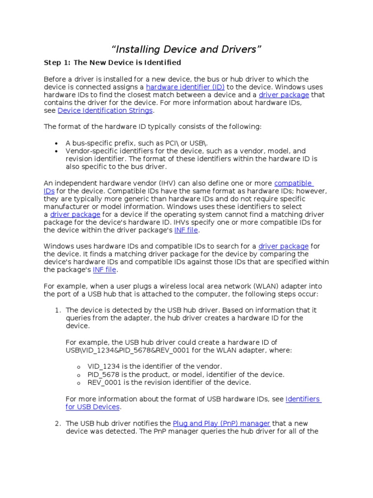 "Installing Device and Drivers": Step 1: The New Device Is Identified | PDF | Device Driver ...