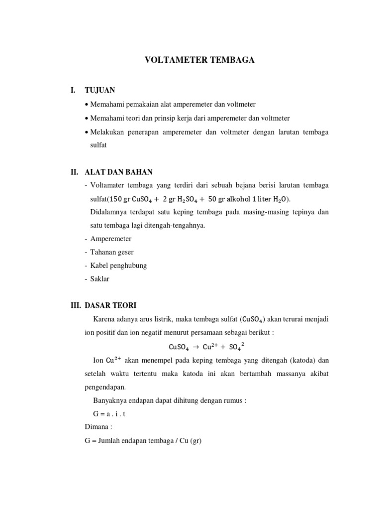 Laprak Tetap Voltmeter Tembaga | PDF | Sains & Matematika