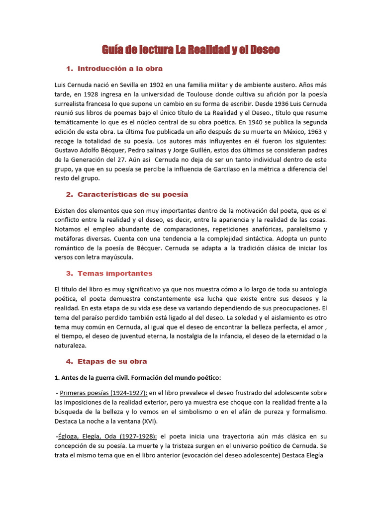 Guía de lectura La Realidad y el Deseo | PDF | Poesía