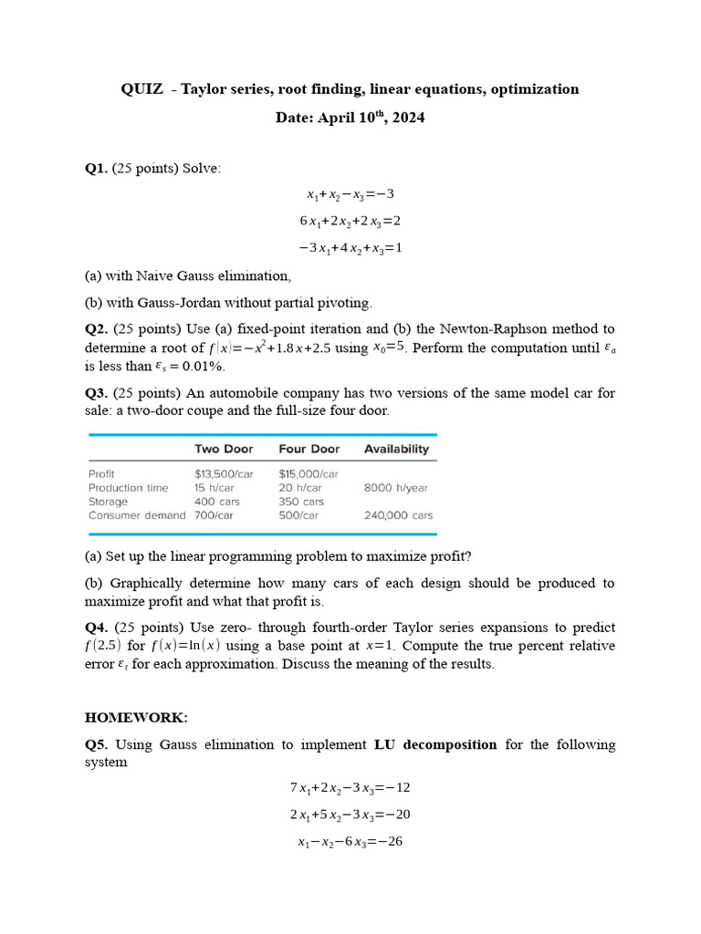 QUIZ-taylor Series, Root Finding, Linear Equations, Optimization | PDF ... QUIZ-taylor Series, Root Finding, Linear Equations, Optimization | PDF ...