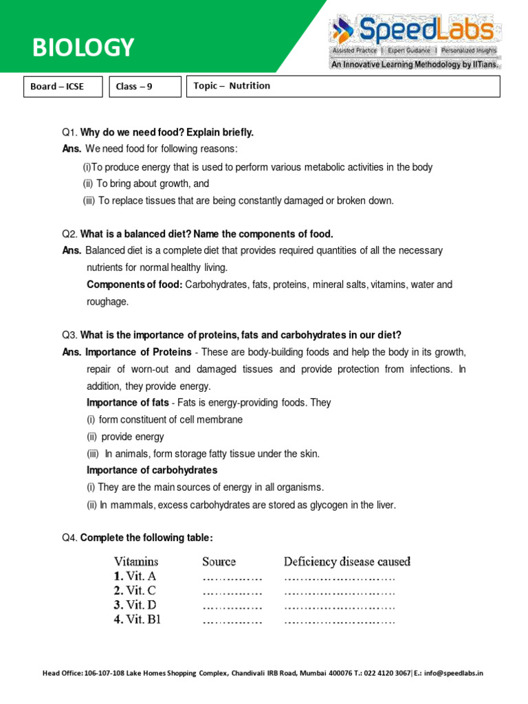 Nutrition Solved-Examples Solved-Example - ICSE | PDF | Nutrition ...
